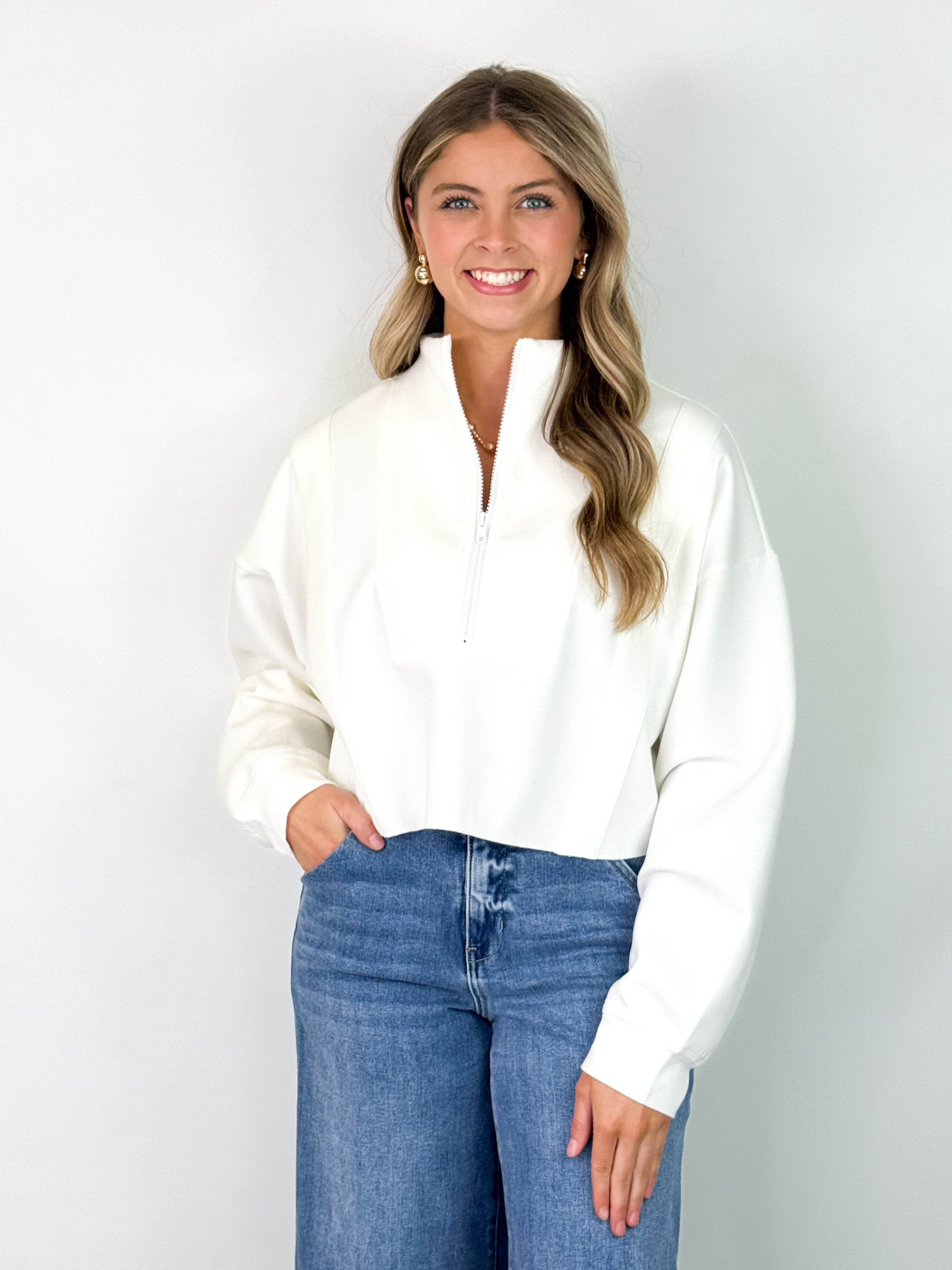 Mandi - Scuba Half Zip Top (Cream) – Mollie's Boutique