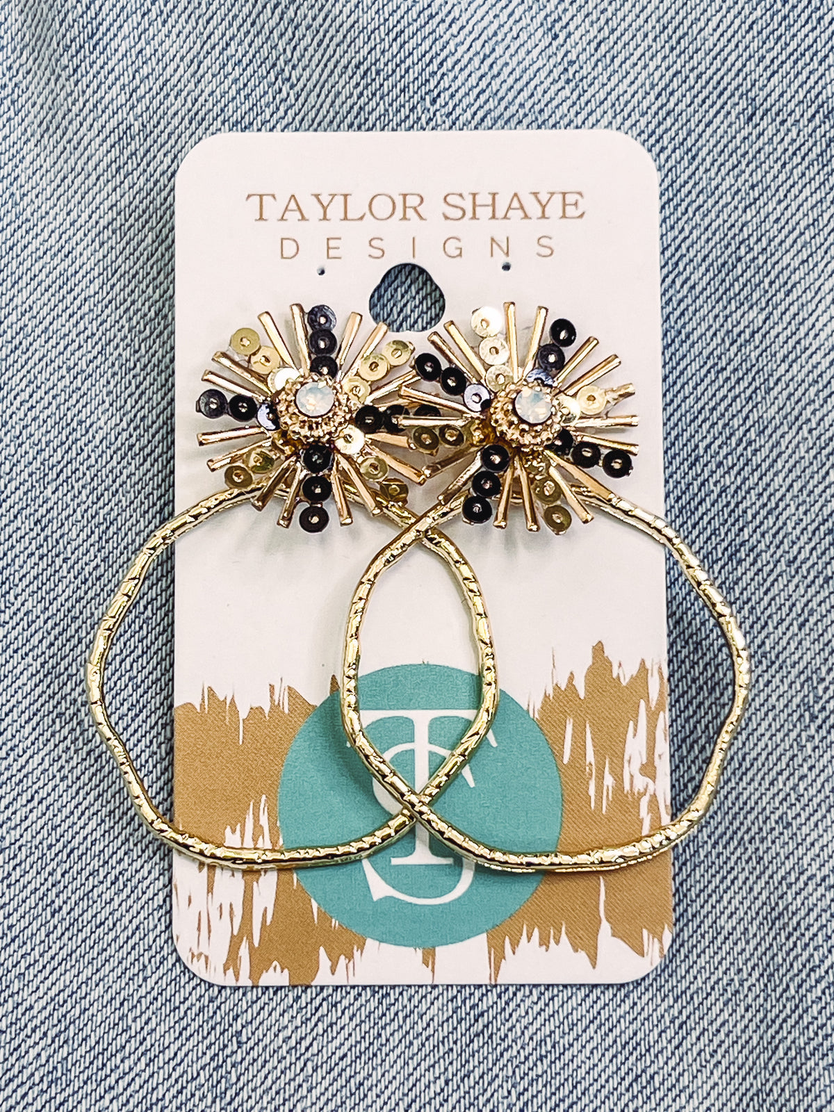 Taylor Shaye Designs - Black & Gold Sequin Sunburst Hoop Earrings ...