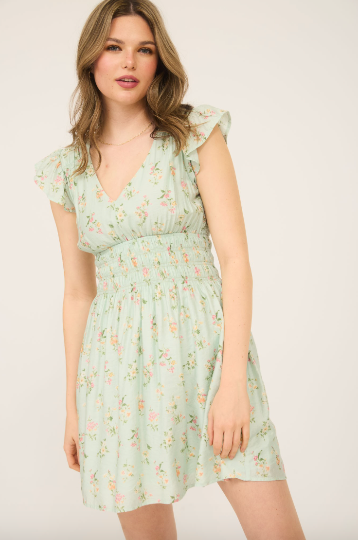 Tracey - Floral V-Neck Short Sleeve Mini Dress | Mollie's Boutique